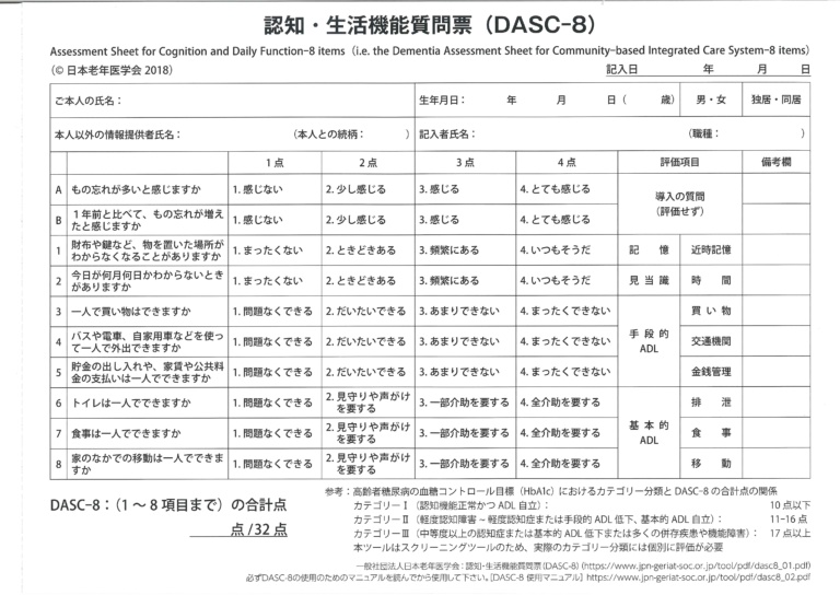 認知機能・ADL評価に基づいた高齢者糖尿病の管理 - 鳥取県米子市の睡眠外来・神経内科・内科「のむらニューロスリープクリニック」